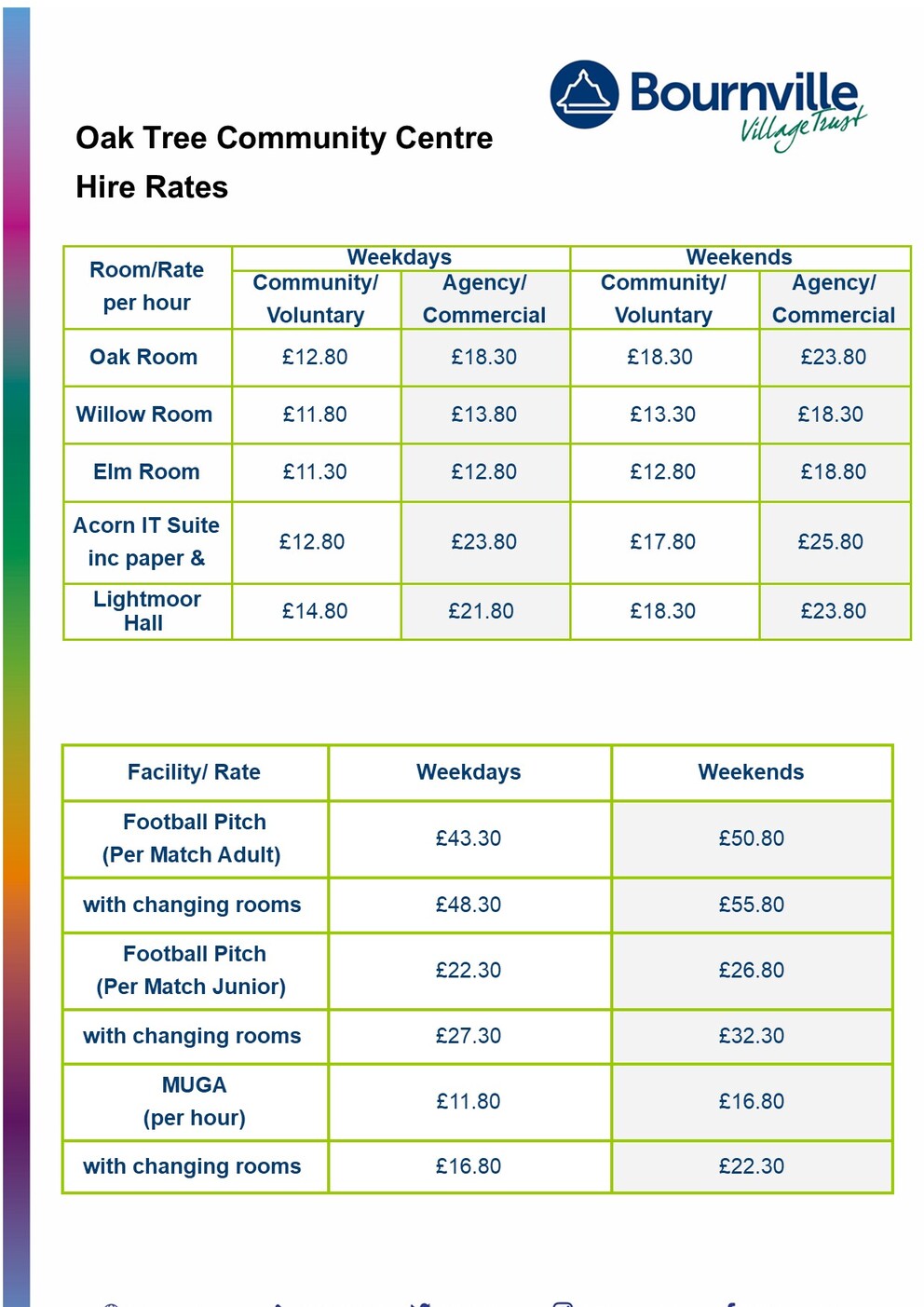 Lightmoor Village - Room & sports hire rates